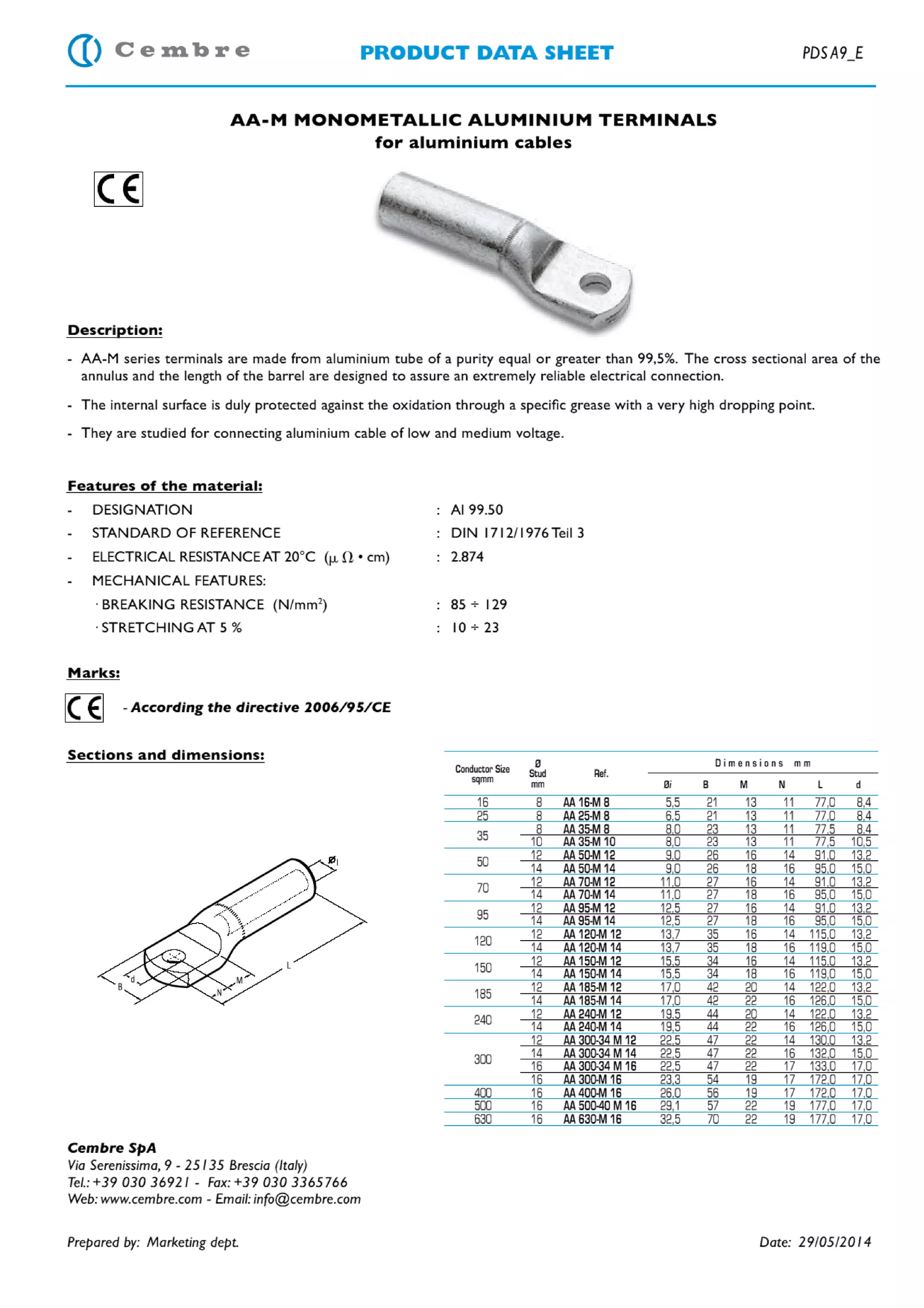 Cembre AA16 Aluminium Cable Lugs 16sqmm (AA16-M8) | PDF | Technology ...
