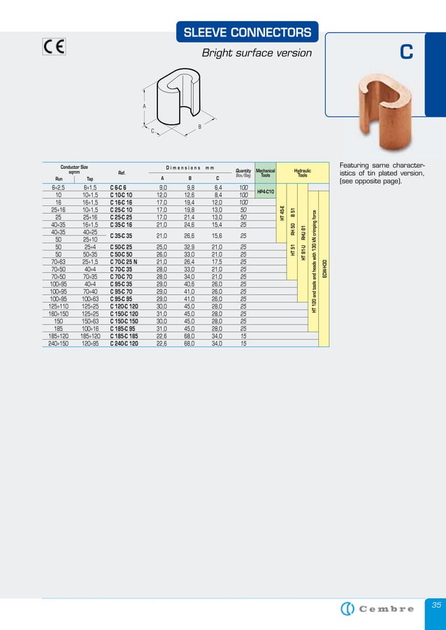 Cembre C Tap Copper Connectors & Crimps - Tin Plated | PDF