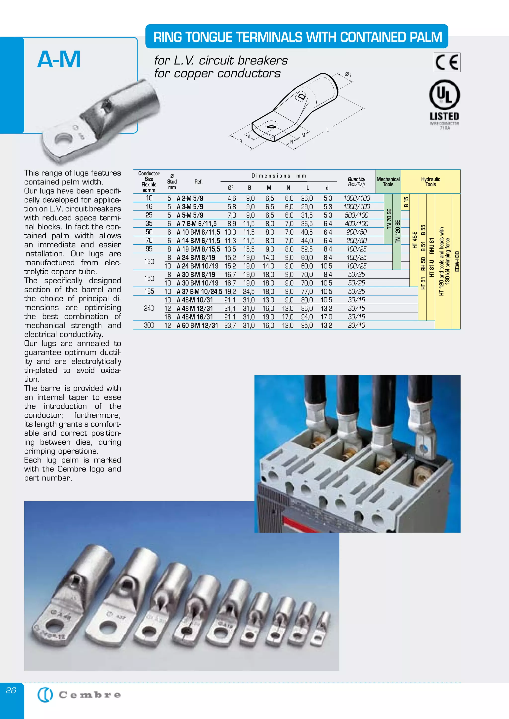 Cembre Narrow Palm Cable Lugs | PDF