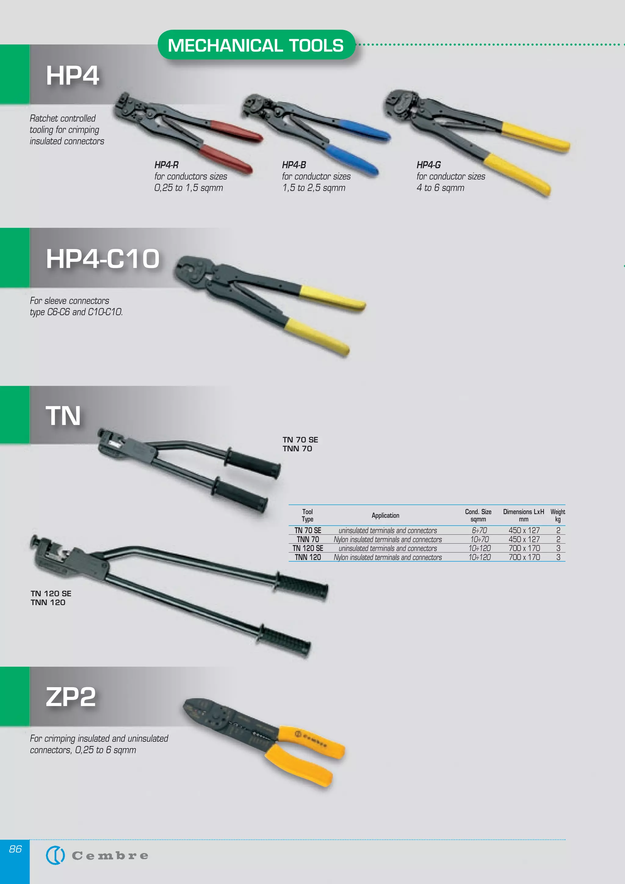 Cembre TN70SE Mechanical Crimping Tools (6-70sqmm) | PDF