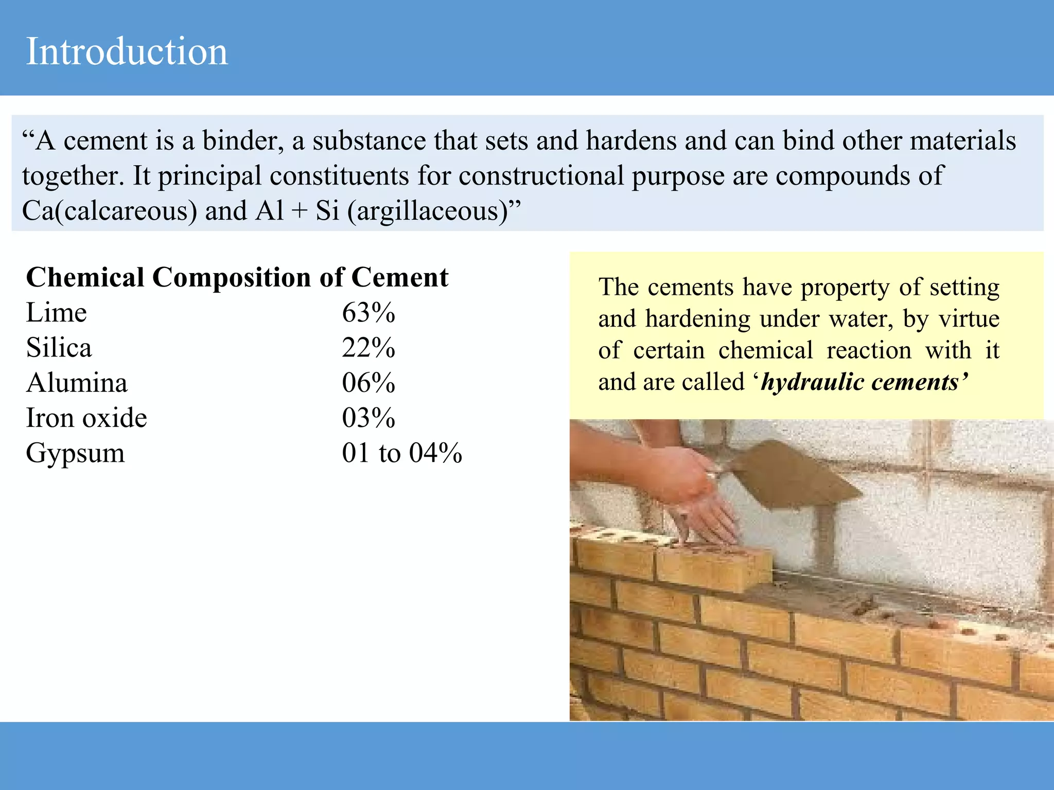 Manufacture of cement - Classification and hydration | PPT