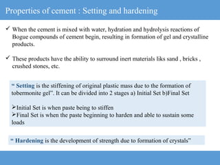 Manufacture of cement - Classification and hydration | PPT
