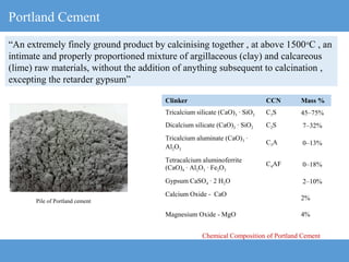 Manufacture of cement - Classification and hydration | PPT