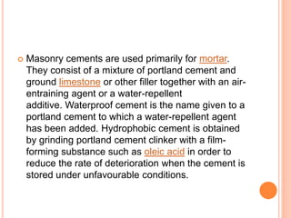 Cement, Cement manufacturing, Types of cement | PPTX