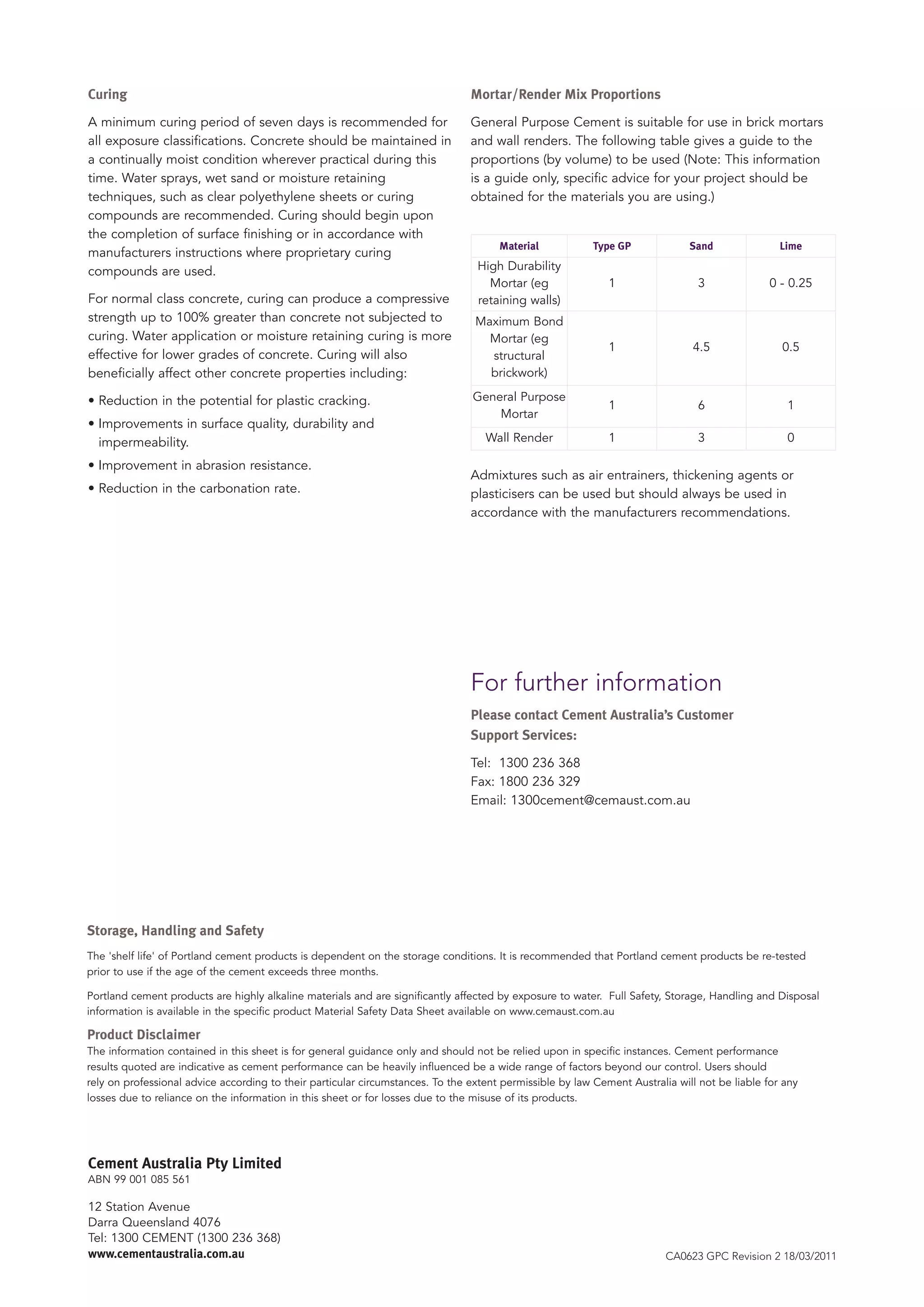 Cement Australia - General Purpose Cement Data Sheet | PDF