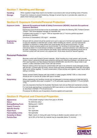 Cement Australia - Portland Cement Safety Data Sheet | PDF