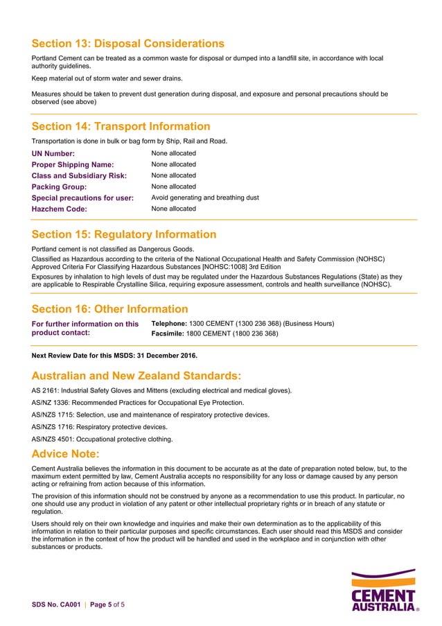 Cement Australia - Portland Cement Safety Data Sheet | PDF
