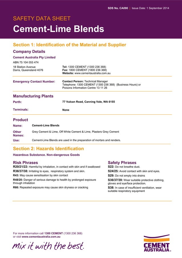 Cement Lime Blends - Safety Data Sheet | PDF