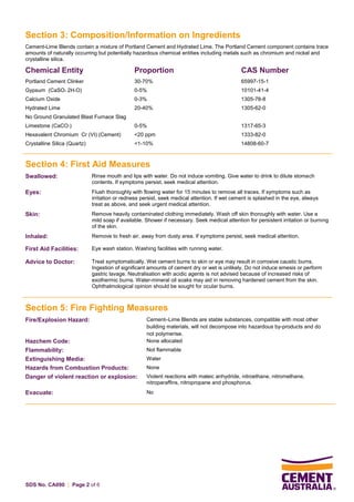 Cement Lime Blends - Safety Data Sheet | PDF