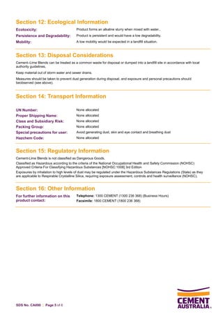 Cement Lime Blends - Safety Data Sheet | PDF
