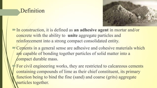 Cement- presentation | PPTX | Chemistry | Science