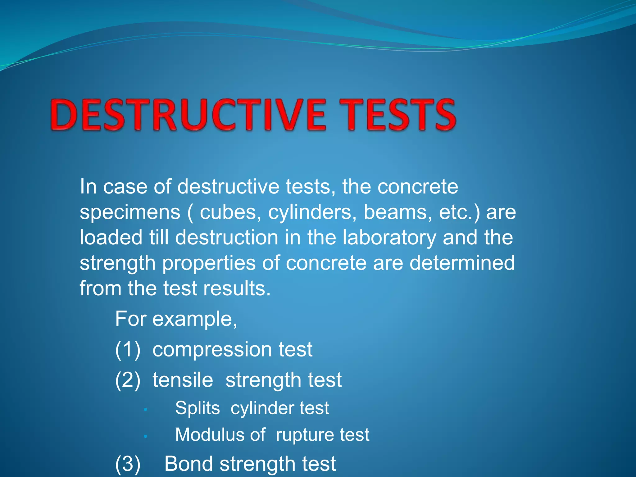 Cement and concrete destructive tests, | PPTX