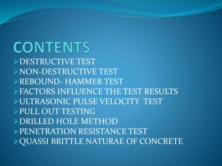 Cement and concrete destructive tests, | PPTX