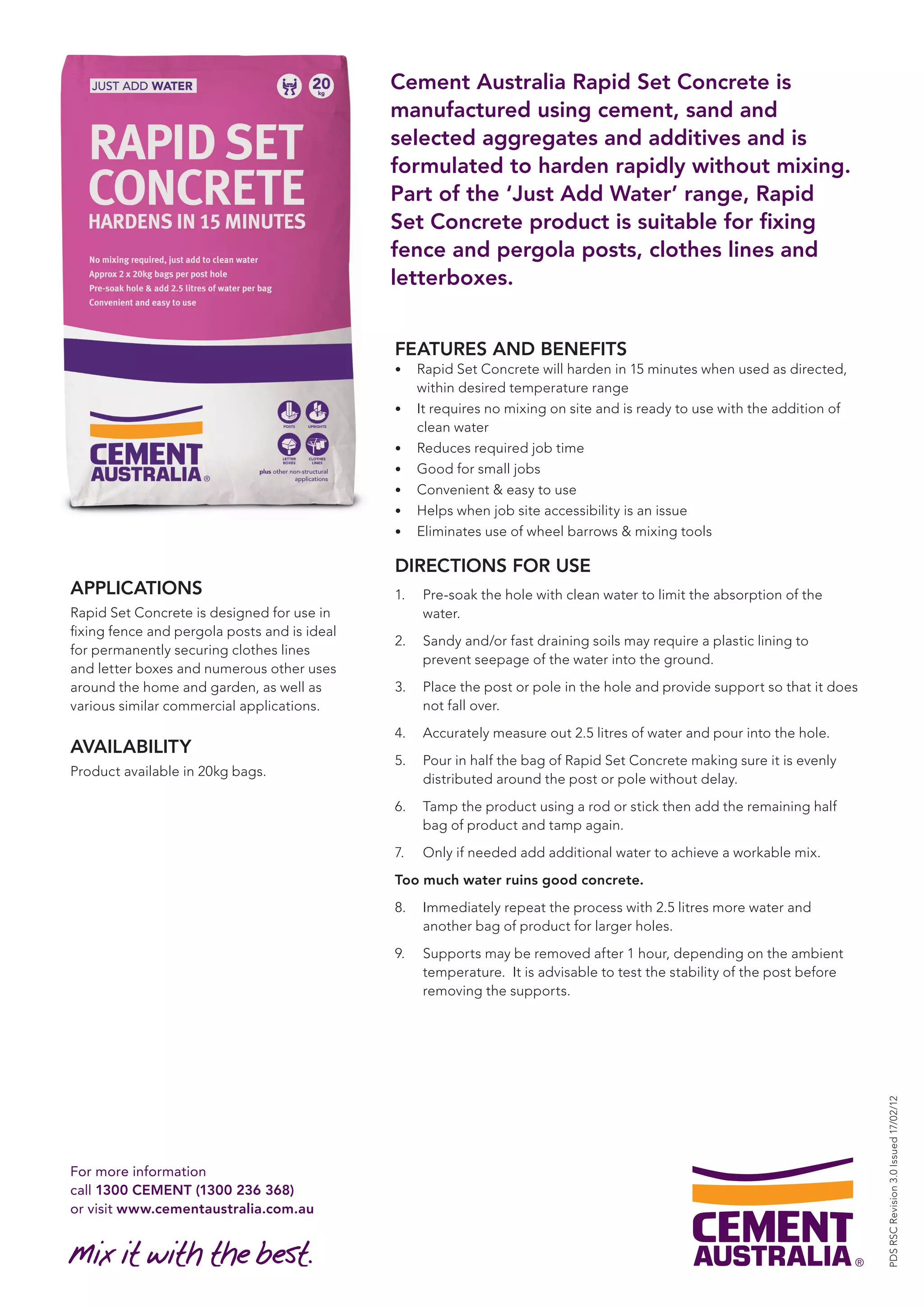 Cement Australia rapid set concrete | PDF
