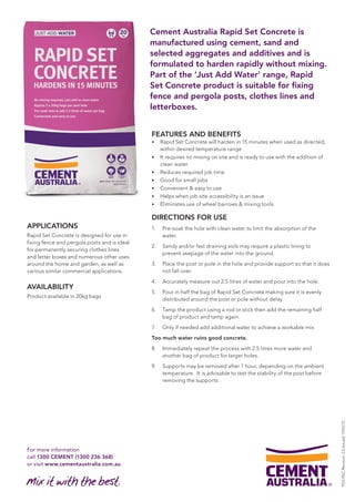 Cement Australia rapid set concrete | PDF