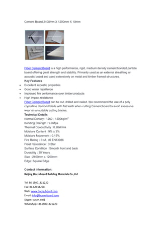 Cement board 2400mm x 1200mm x 10mm | PDF