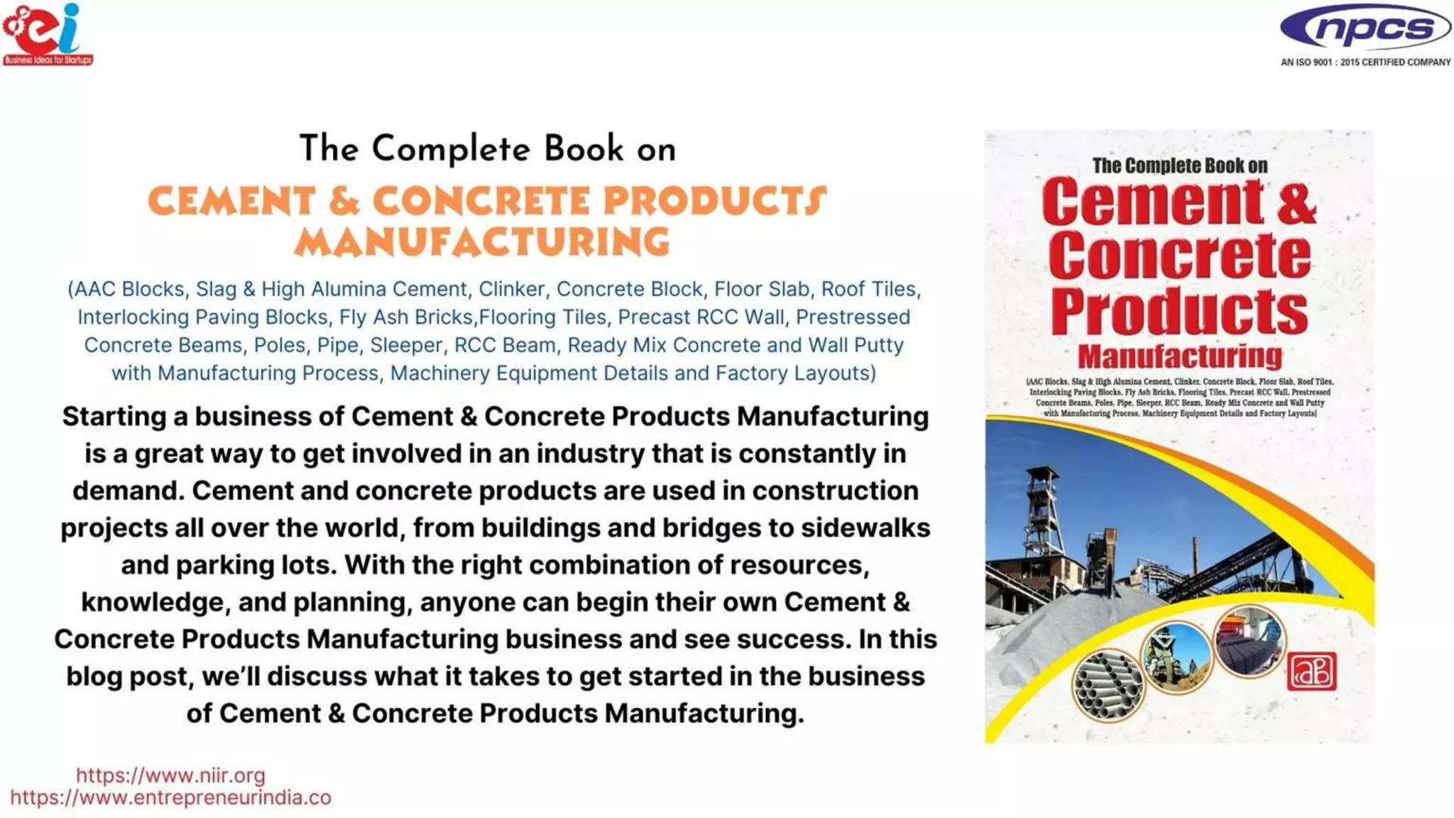 The Complete Book on Cement & Concrete Products Manufacturing | PPTX