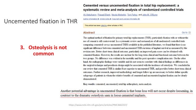 Cemented versus uncemented fixation in total hip replacement | PPTX ...