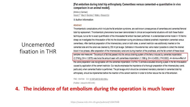 Cemented versus uncemented fixation in total hip replacement | PPTX ...