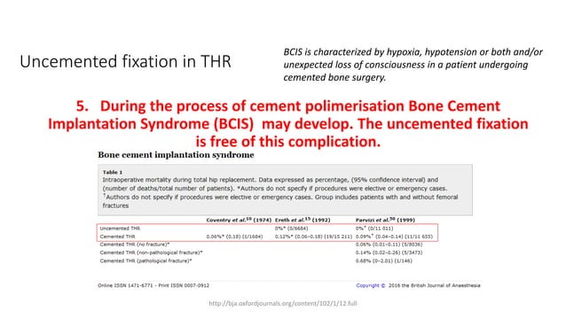 Cemented versus uncemented fixation in total hip replacement | PPTX ...