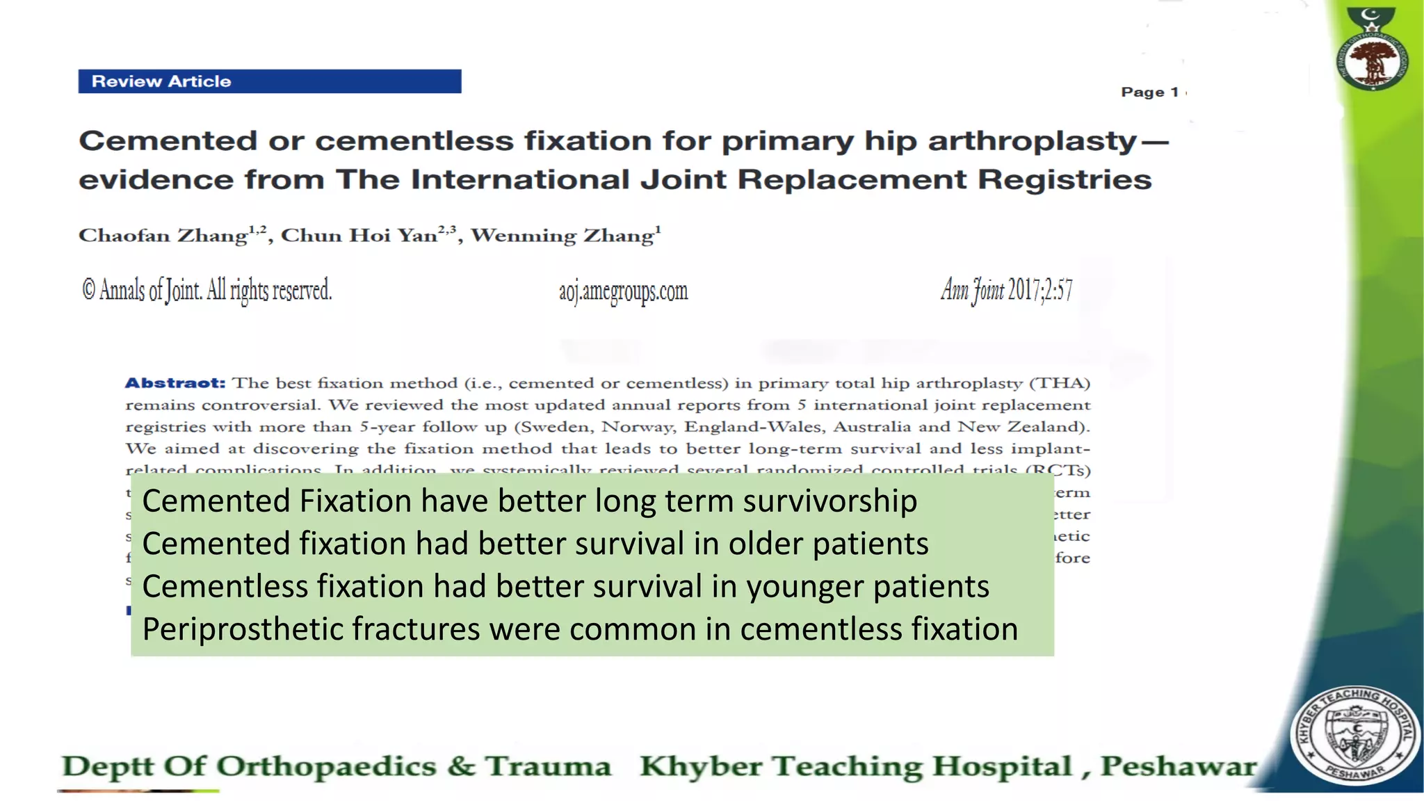 Cemented vs uncemented total hip arthroplasty | PDF
