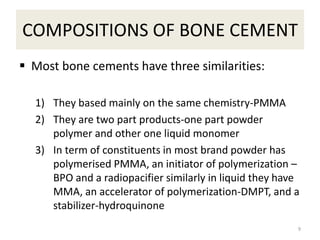 Bone cement,Cementing Generations, Complications & Recent advances | PPTX