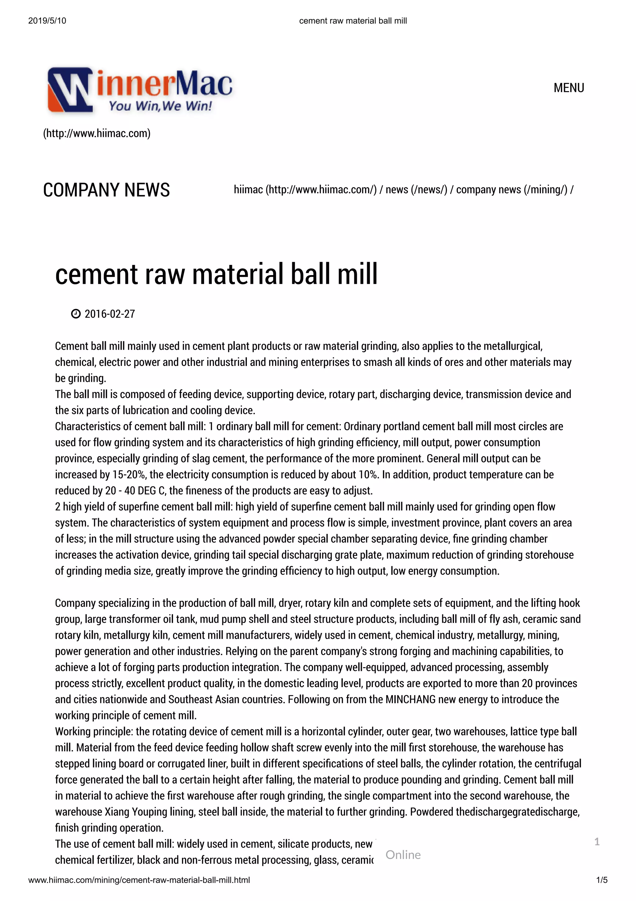 Cement raw material ball mill | PDF