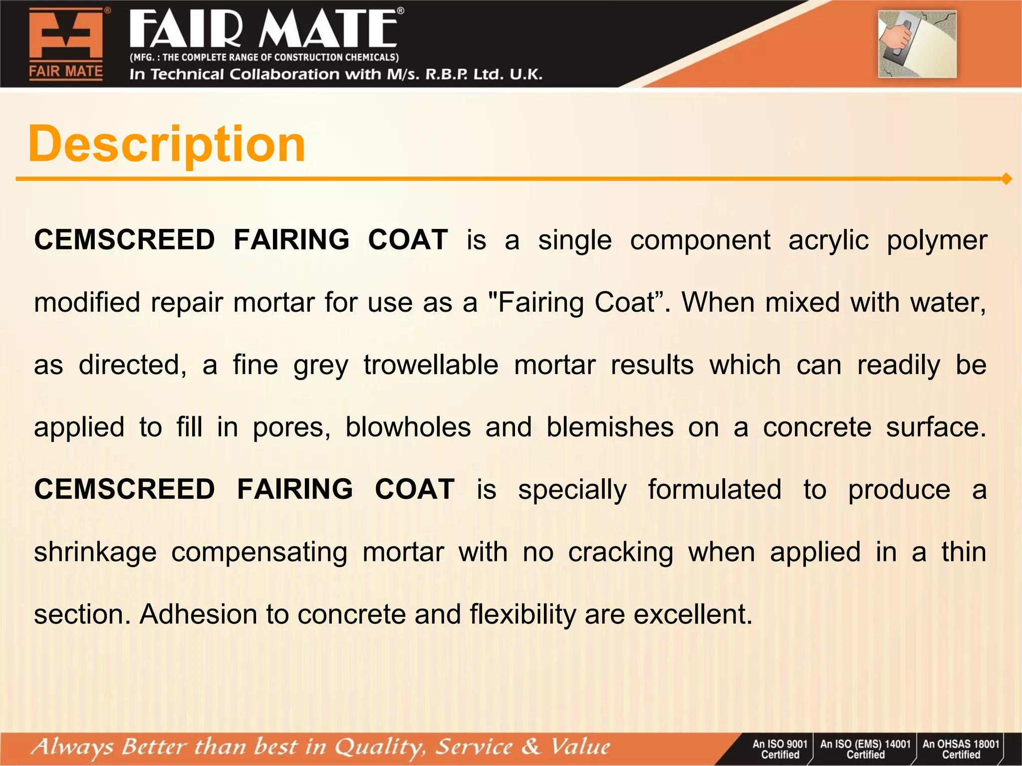 Cemscreed fairing coat | PPT