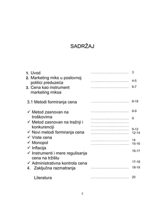 Cena kao instrument marketing miksa u medjunarodnom marketingu | DOC