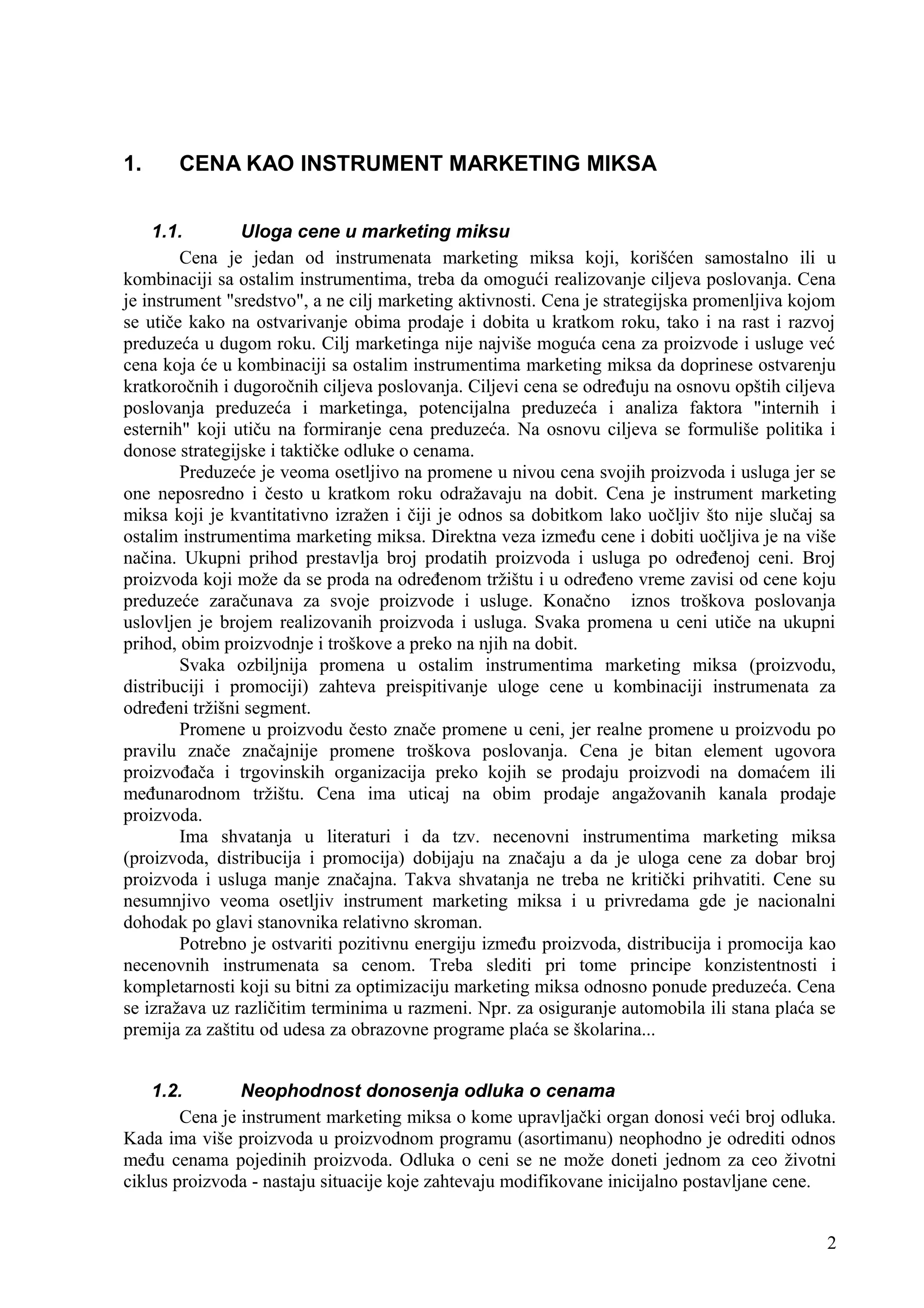 Cena kao instrument marketing mixa | DOC