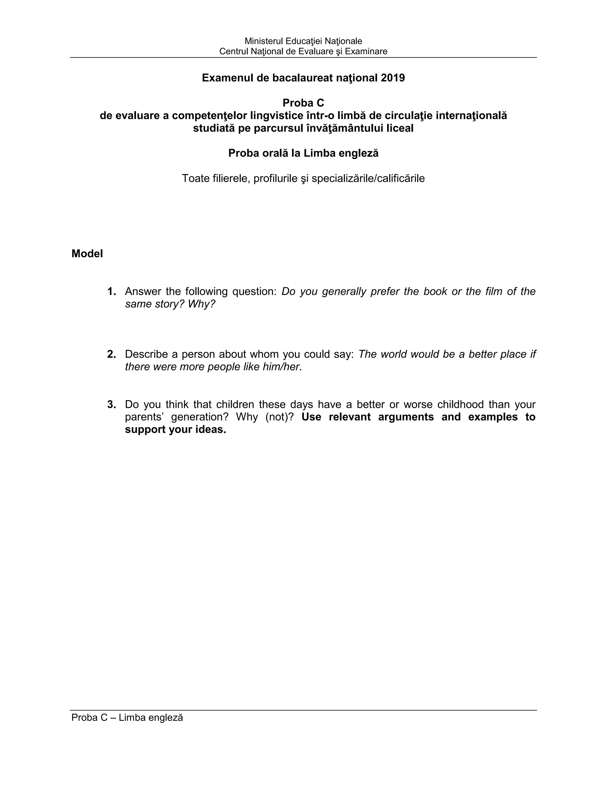 C engleza oral_model_subiect | PDF