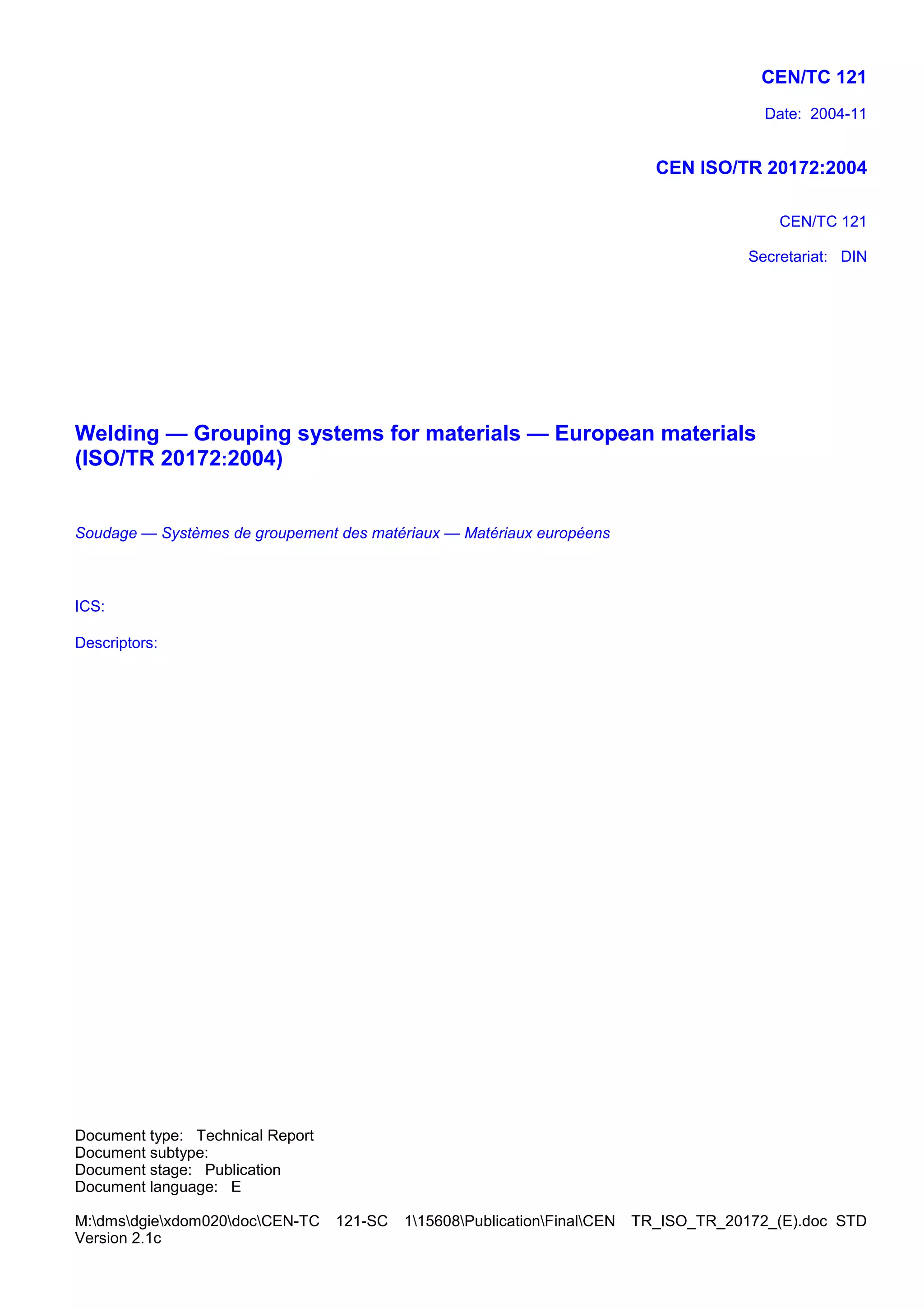 Cen iso tr 20172 english | PDF