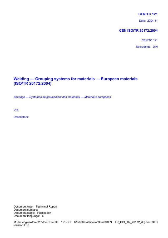 Cen iso tr 20172 english | PDF