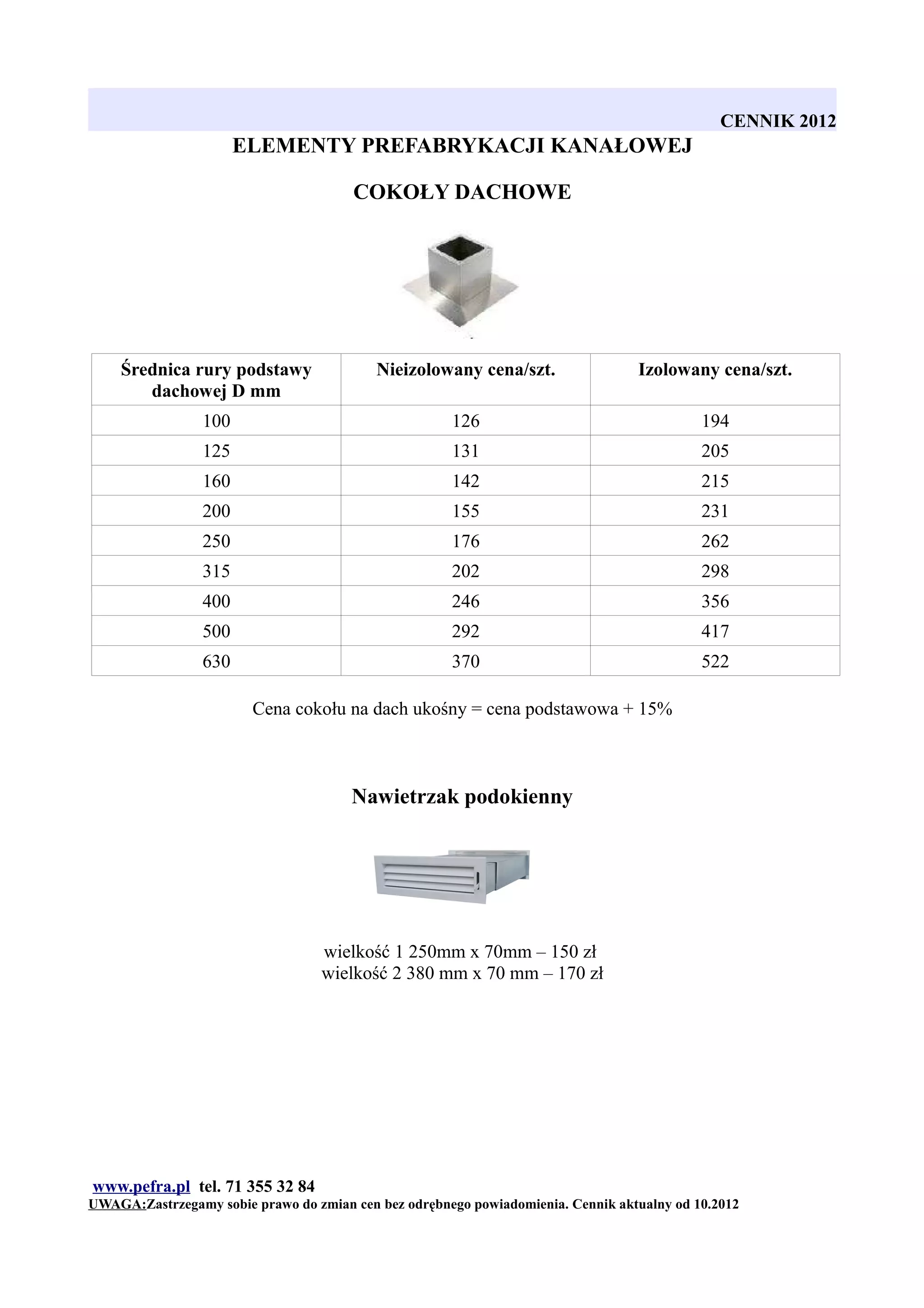 Cennik pefra 2012 | PDF