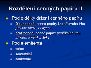 Cenné papíry | PPTX