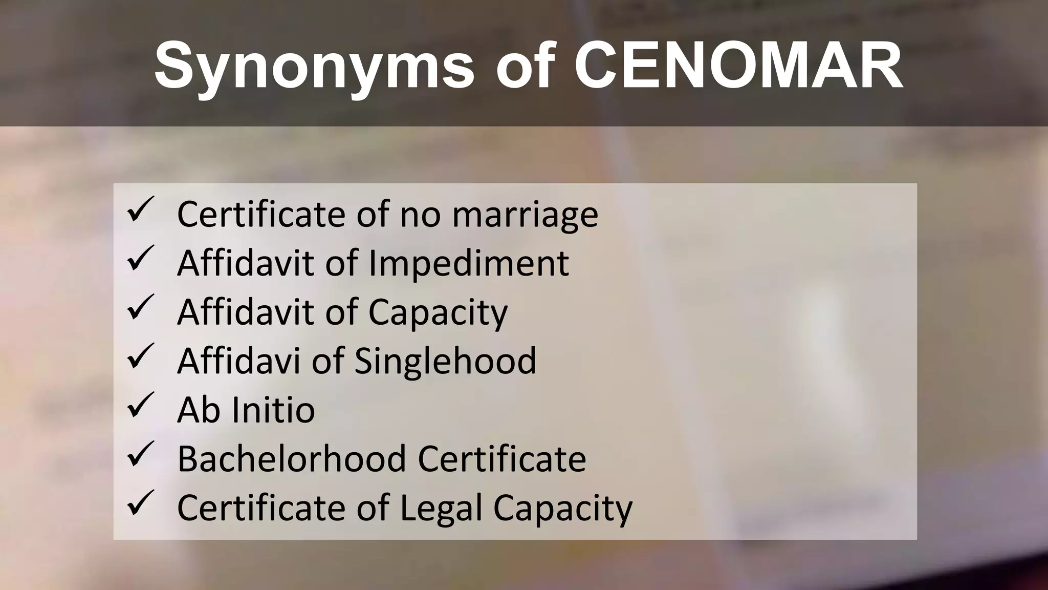 CENOMAR (Certificate of No Marriage) | PPTX