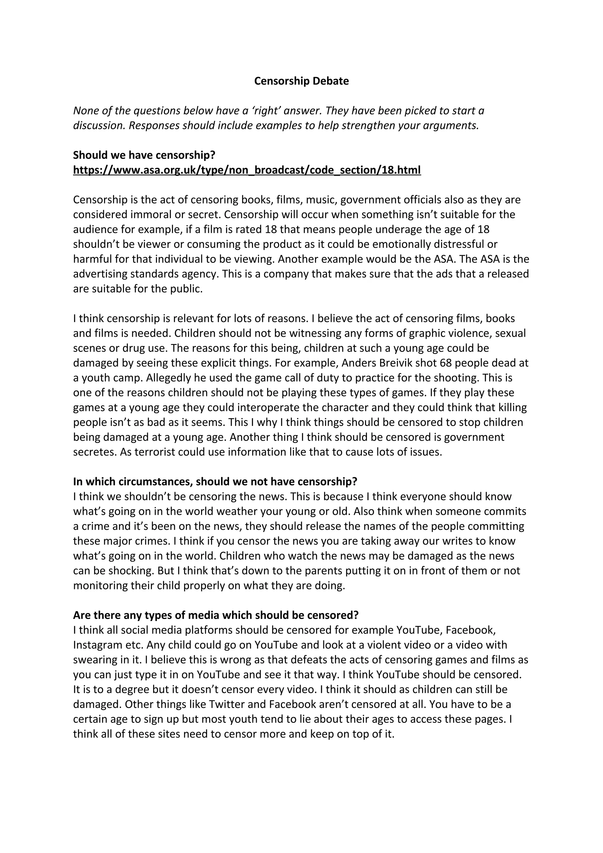 Censorship debate | DOC