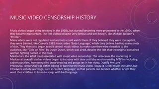 Censorship and Regulation of Music Videos | PPTX