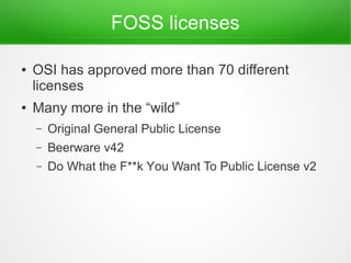 Towards a Census of Free and Open Source Licenses | PPT