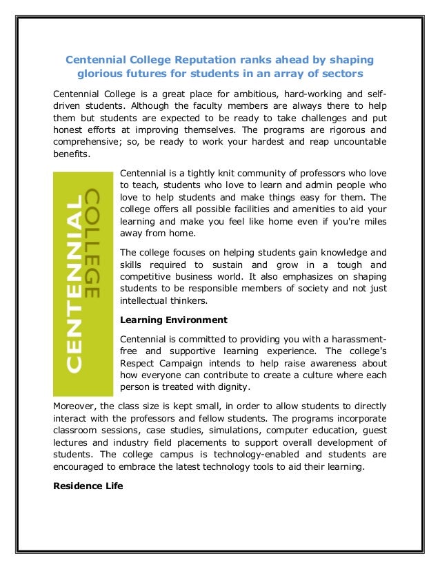 Centennial college reputation ranks ahead by shaping glorious futures ...