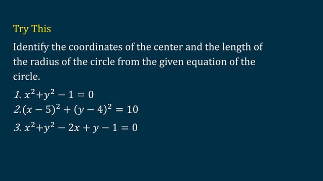 Center-Radius Form of the Equation of a Circle.pptx | Physics | Science