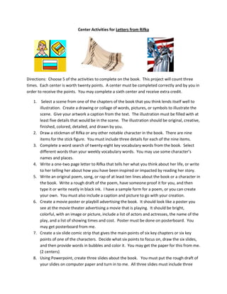 Center activities for the house on mango street | DOCX