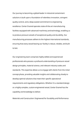 Center Enamel A Trusted Partner for Pressure Vessel Solutions in the US ...