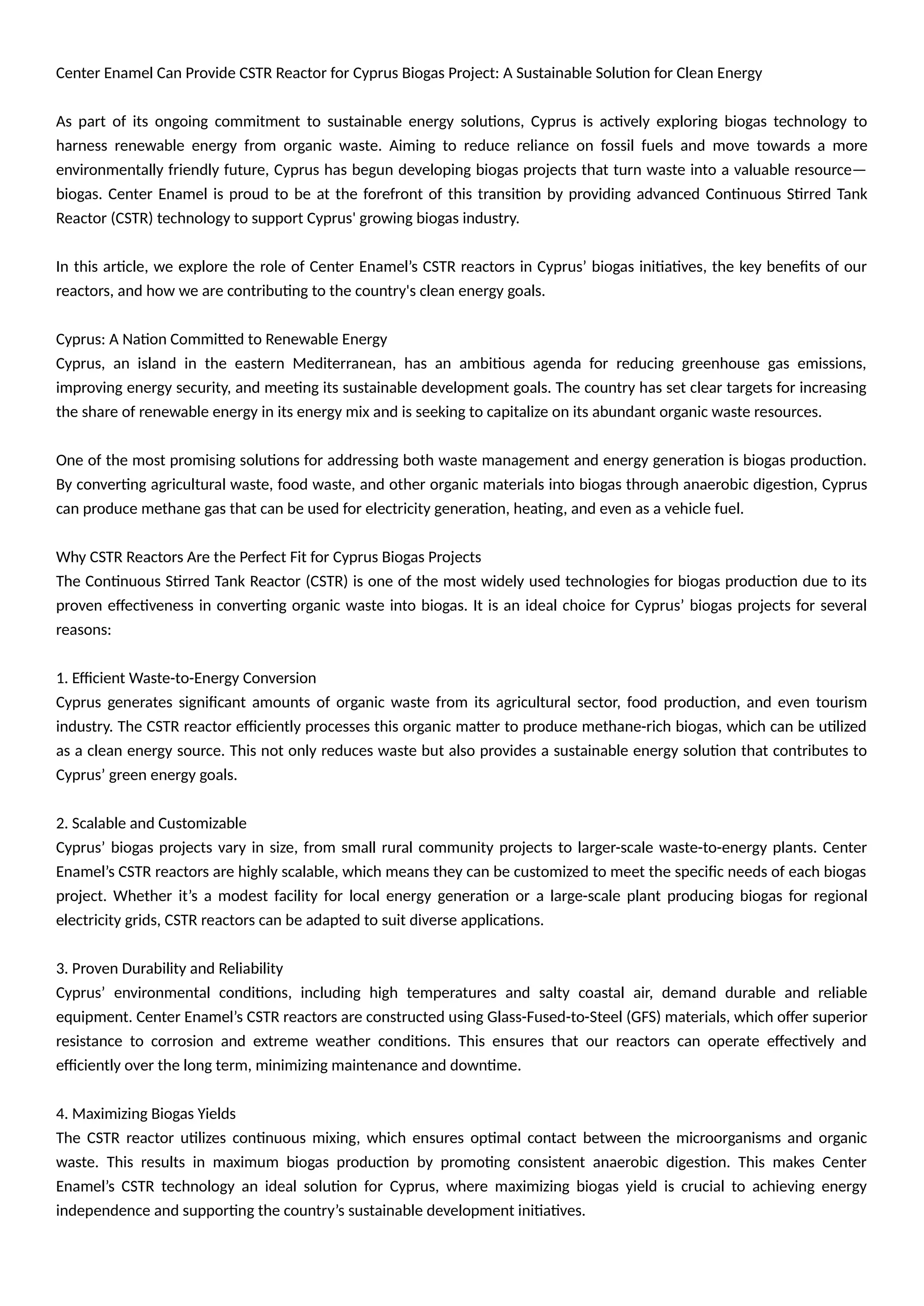 Center Enamel Can Provide CSTR Reactor for Cyprus Biogas Project A ...