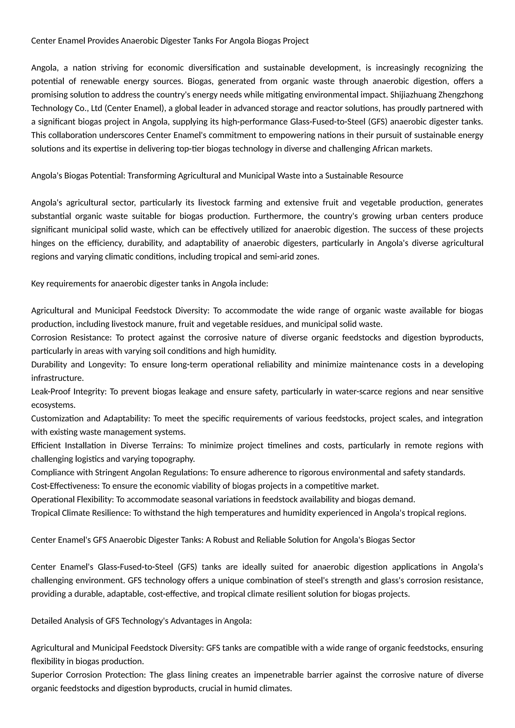Center Enamel Provides Anaerobic Digester Tanks For Angola Biogas ...