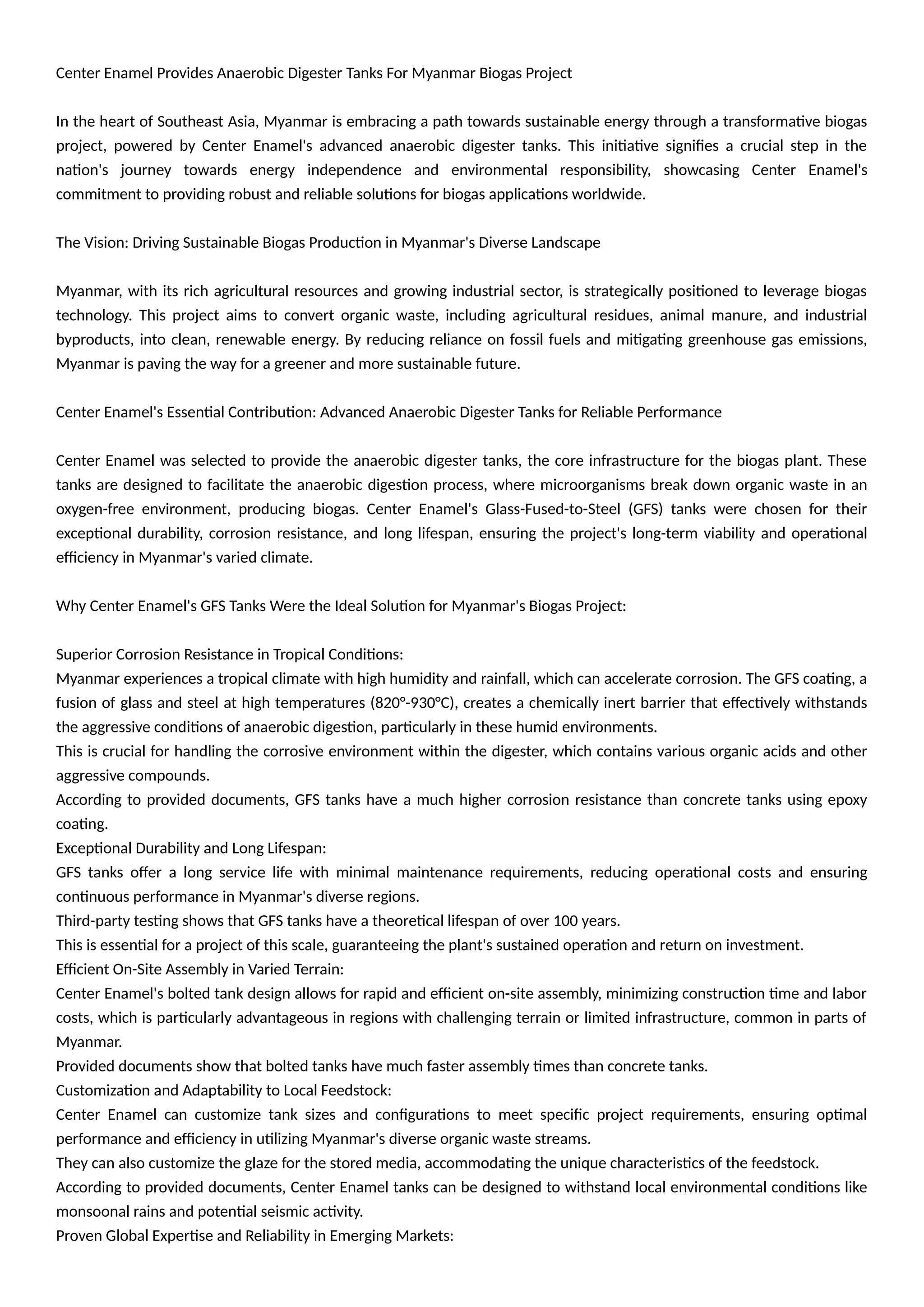 Center Enamel Provides Anaerobic Digester Tanks For Myanmar Biogas ...