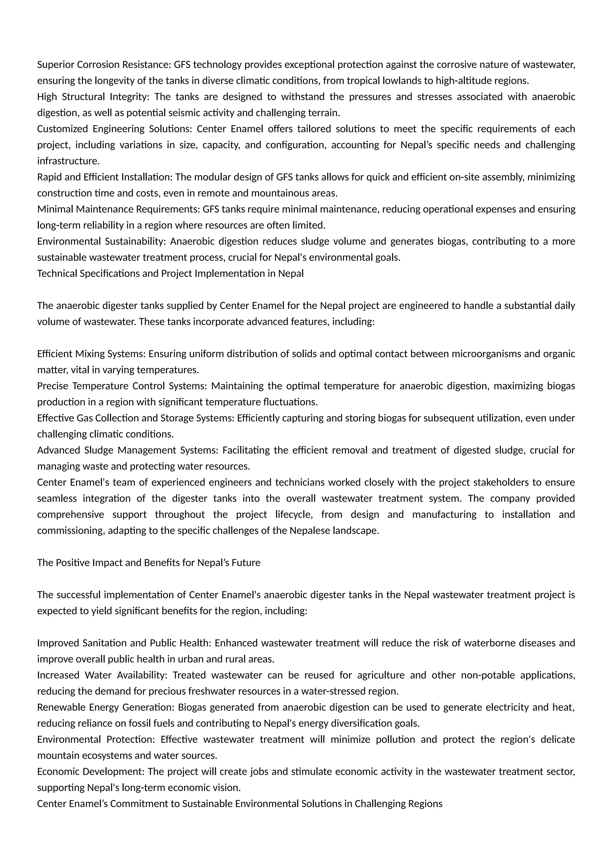 Center Enamel Provides Anaerobic Digester Tanks For Nepal Wastewater ...