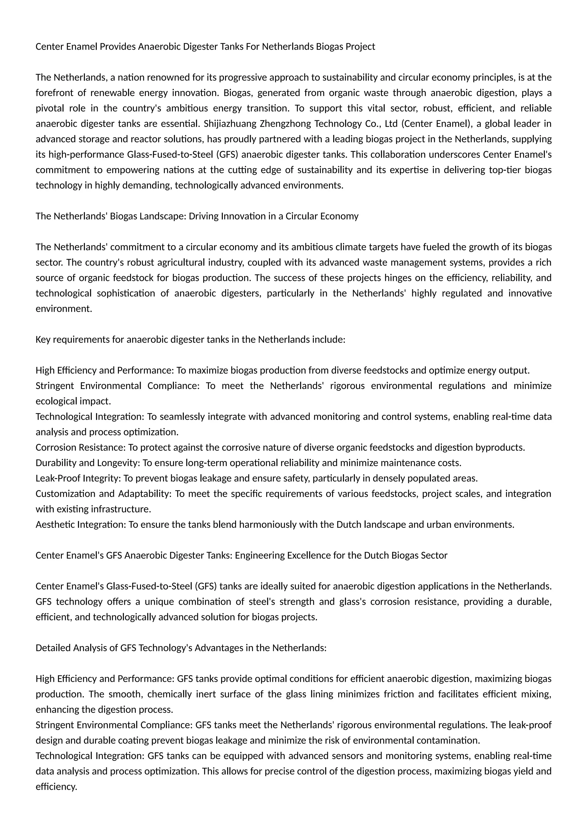 Center Enamel Provides Anaerobic Digester Tanks For Netherlands Biogas Project.docx