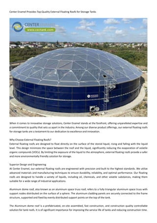 Center Enamel Provides Top-Quality External Floating Roofs for Storage ...