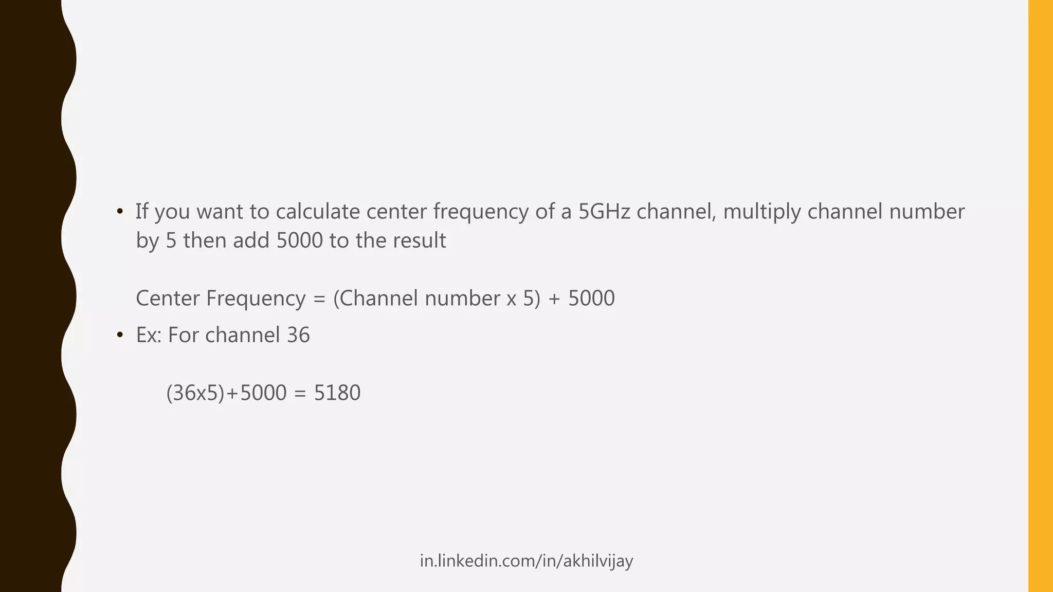 Calculating center frequency of ieee 802.11 wlan | PPTX